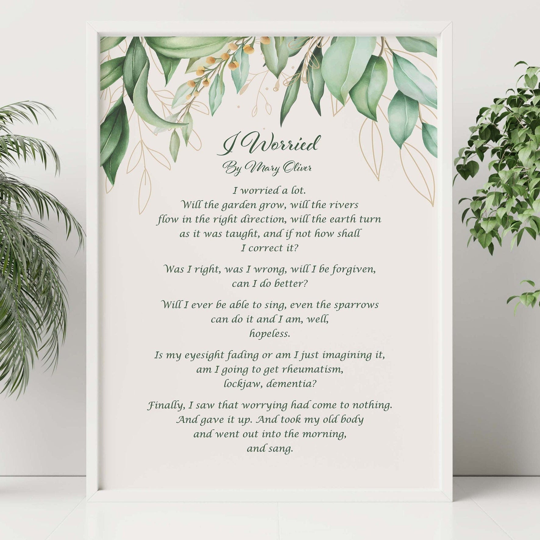 I Worried Poem By Mary Oliver Poem Poster Print - Mental Health Poem ...