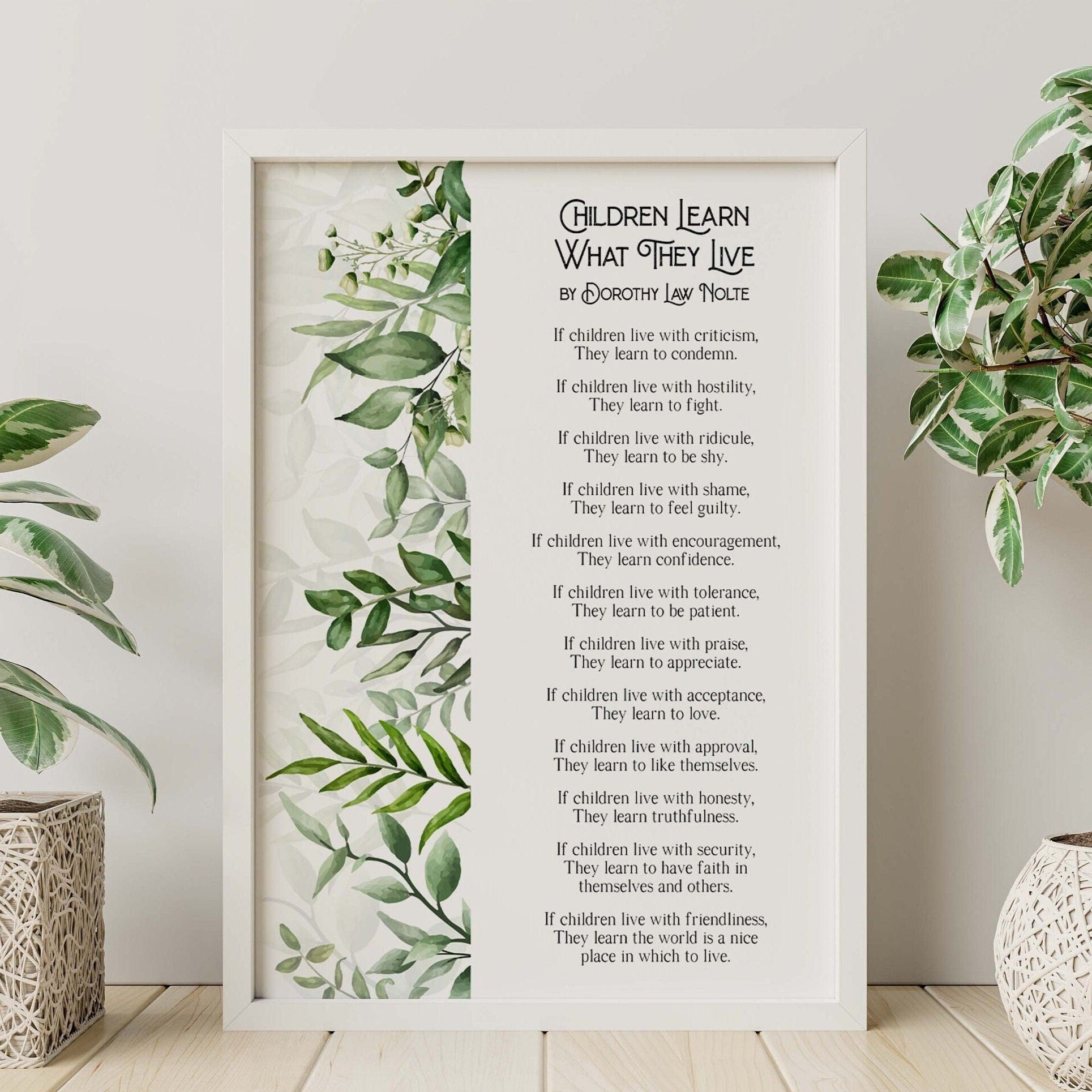 Children Learn What They Live Poem Dorothy Law Nolte Wall Art Poster P ...